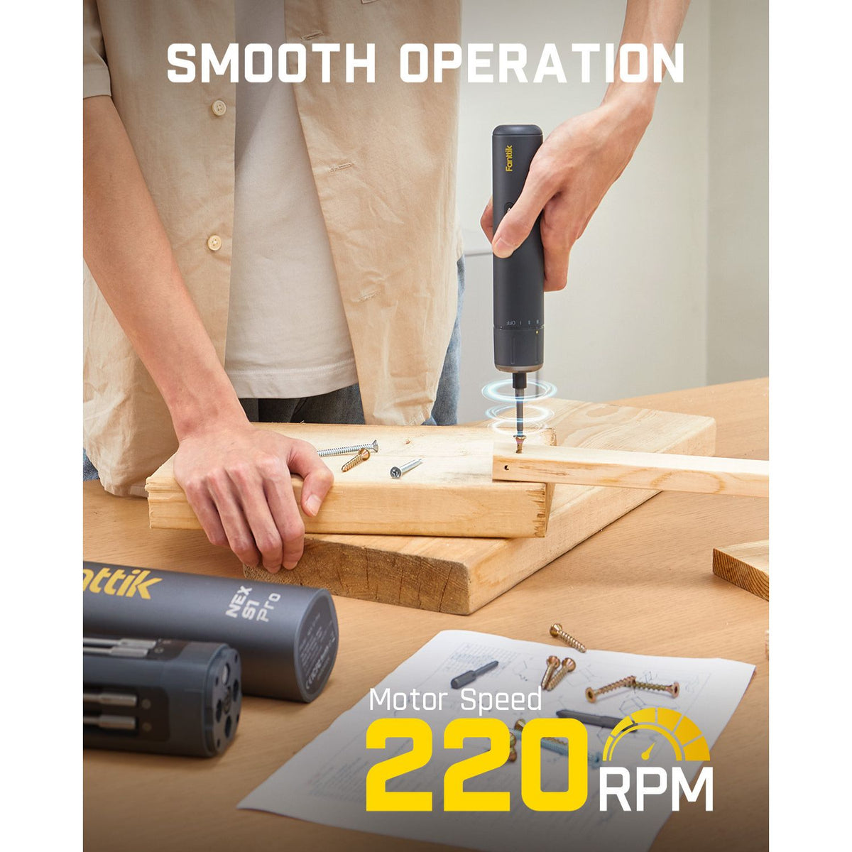 Fanttik S1 Pro Cordless Screwdriver Kit - 16 Bits, High-Tech Features