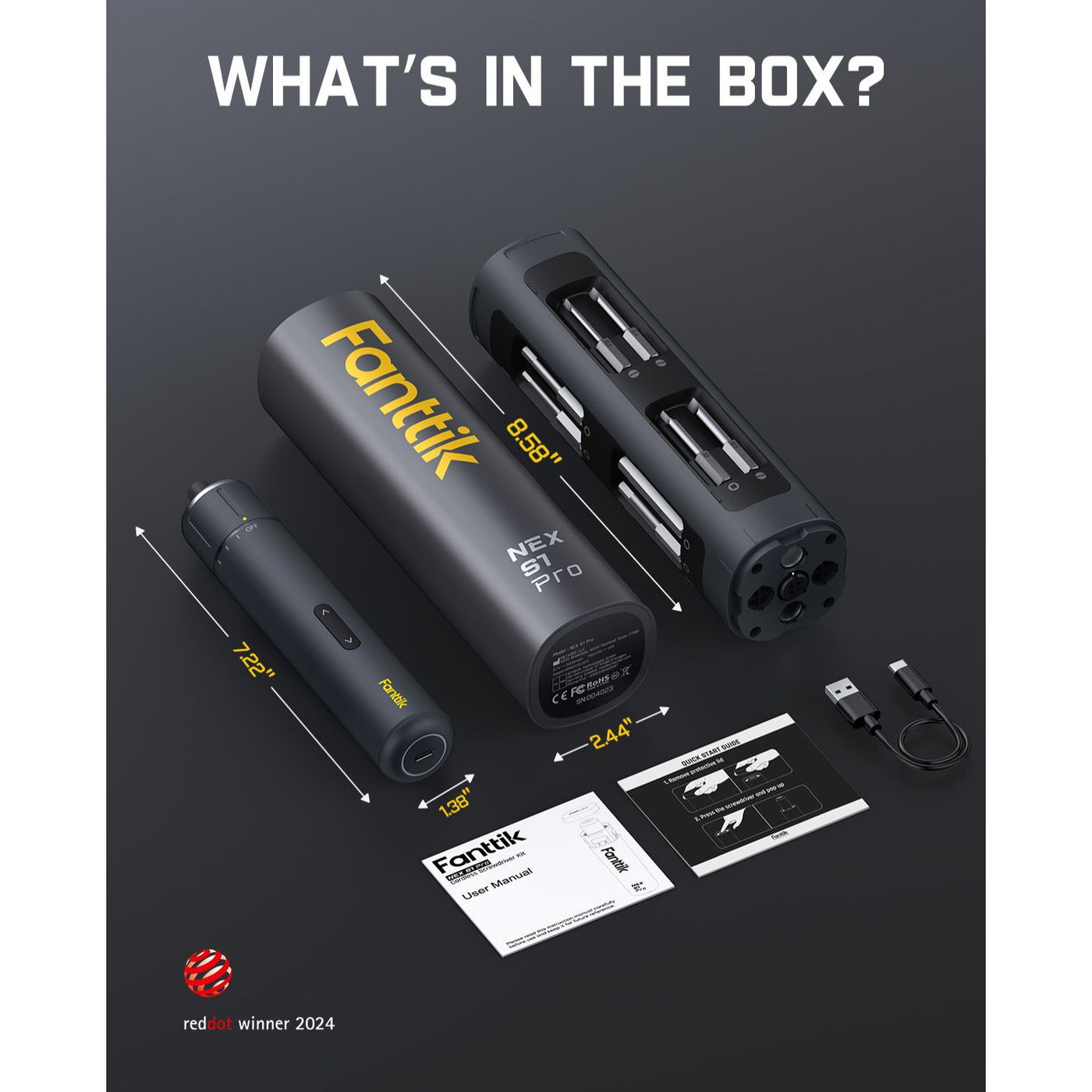 Fanttik S1 Pro Cordless Screwdriver Kit - 16 Bits, High-Tech Features